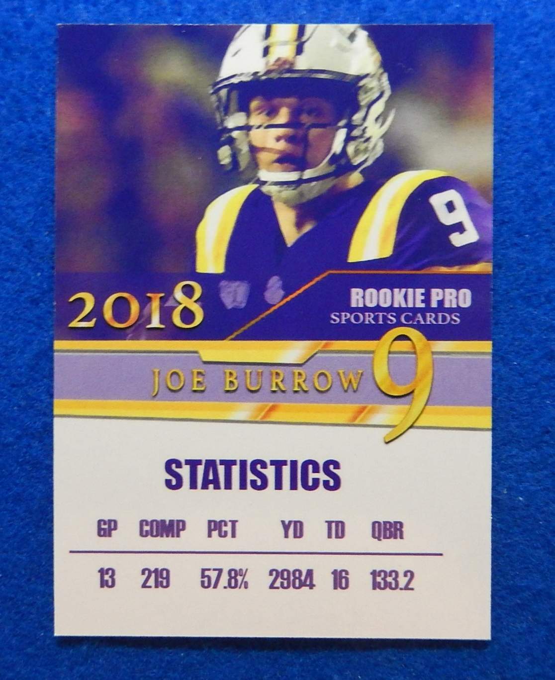 JOE BURROW 2018 Louisiana State (LSU) Tigers Rookie NCAA Football Card ...