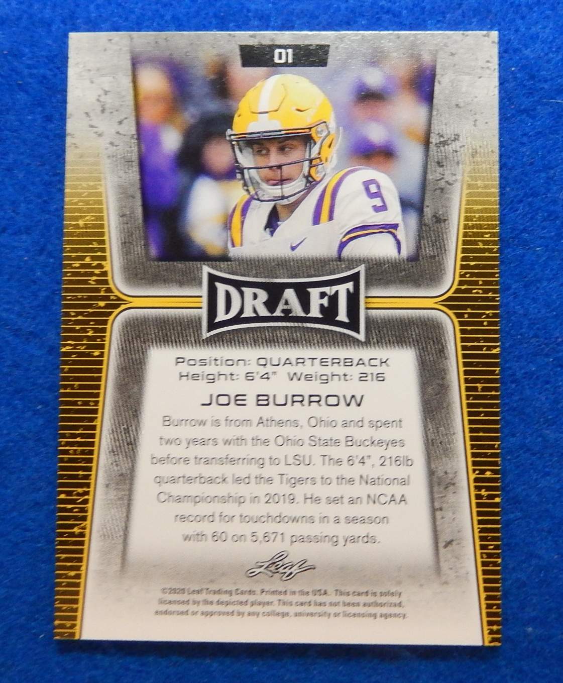 JOE BURROW 2020 Leaf Draft Louisiana State University Rookie Football ...