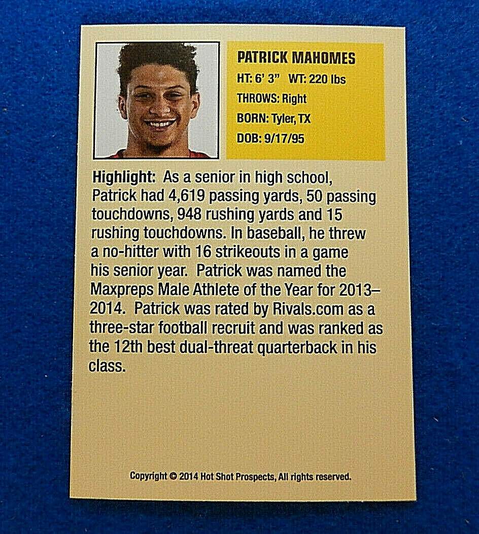 PATRICK MAHOMES Texas Tech, Hot Shot Prospects 2014 Rookie NCAA ...