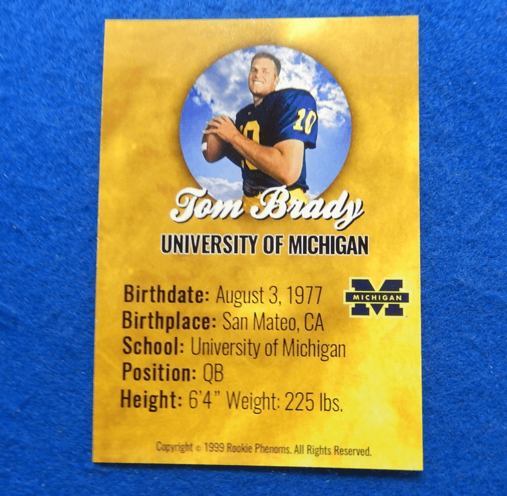 TOM BRADY 1999 Michigan Wolverines Rookie NCAA Football Card JBvalu # ...