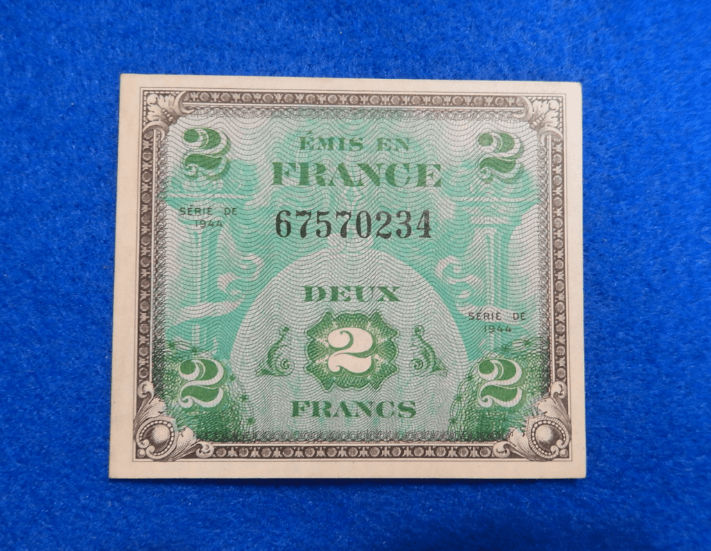 1944 France 2 Francs Allied Military Currency WWII Occupation - JBvalu.com